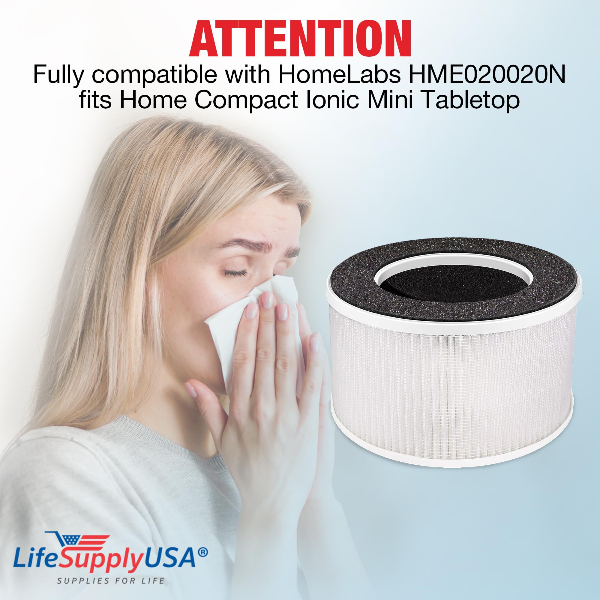 3-in-1 HEPA Filter Replacements Compatible with hOmeLabs HME020020N fits Home Compact Ionic Mini Tabletop Air Purifiers (2-Pack)
