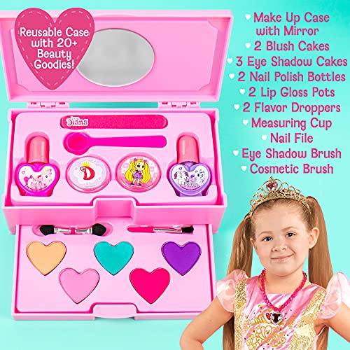 Love, Diana Magical Make-Up Set by Horizon Group USA, Play Dress Up Makeup, Create DIY Lip Balms, Includes Over 20 Cosmetic Accessories, 250+ Stickers, Reusable Makeup Case & More, Multi