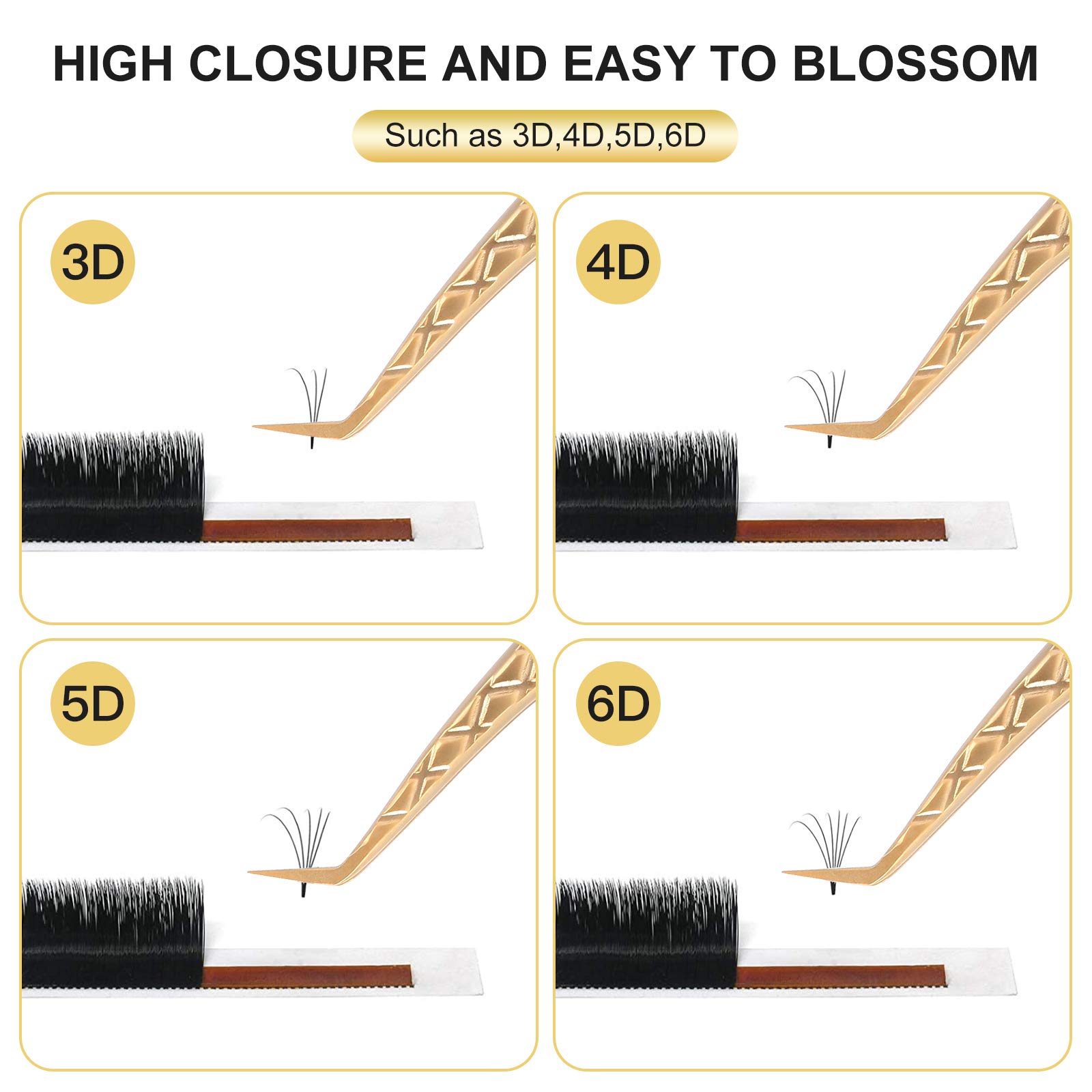 FEITA Eyelash Extension Tweezer Set Gold Lash Applicator Tool - Precision Lashes Diamond Grip Tweezers for 2D-6D Volume & Individual Eyelashes Extensions Supplies (6Pcs)