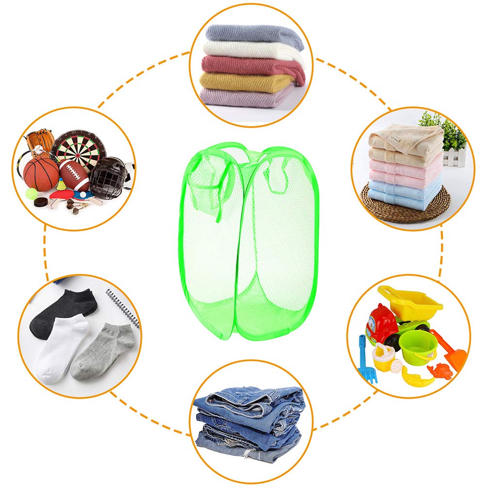 3PCS Mesh Laundry Pop-Up Hampers ,Foldable Clothes Washing Laundry Basket Bins ,Handles Kids’ Garments Hamper, for Storage Room ,Kids Toys, College Dorm ,Home Organization Travel Use (Green)