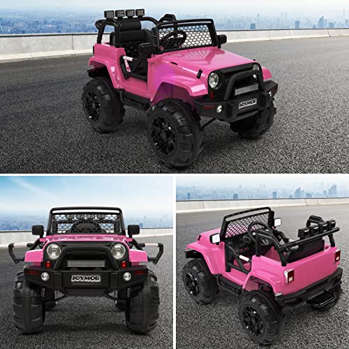 JOYMOR Large Ride on Truck, 12V Kids Electric Battery Powered Car with Remote Control, Motorized Toddler Vehicles Truck Toy, Adjustable Speeds, MP3 Player, LED, Horn (one seat, Pink)