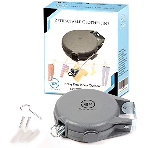Ever Variety Retractable Clothesline Indoor and Outdoor Cord 49 Feet, Heavy Duty 30lbs Weight Capacity Clothes Line Retracting Indoor, Space Saving and Easy Installation Laundry Extendable Clothesline
