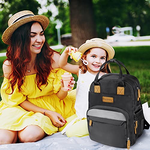 Diaper Bag Backpack For Mom Dad, Aiyoo baby Changing Bags Black Lightweight Travel BackPack Style Diaper Bags with Changing Pad