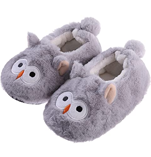 SDBING Toddler Boys Girls House Slippers Soft Cozy Fuzzy Non-Slip Winter Indoor Warm Shoes for Baby (18-24 Months, Gray Owl)