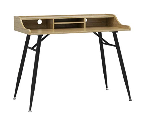 Calico Designs 51260 Woodford 45” Wide Modern, Secretary, Writing, Desk with Low Storage Hutch and Black Metal Tapered Legs in Ashwood, Black / Ashwood