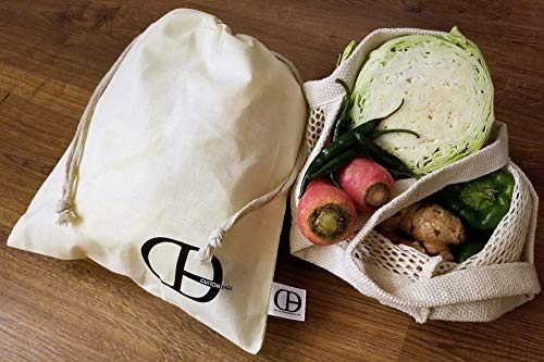 6 piece Set of Reusable Eco-Friendly 100% Cotton Muslin and Mesh Produce bags includes M, L, XL sizes