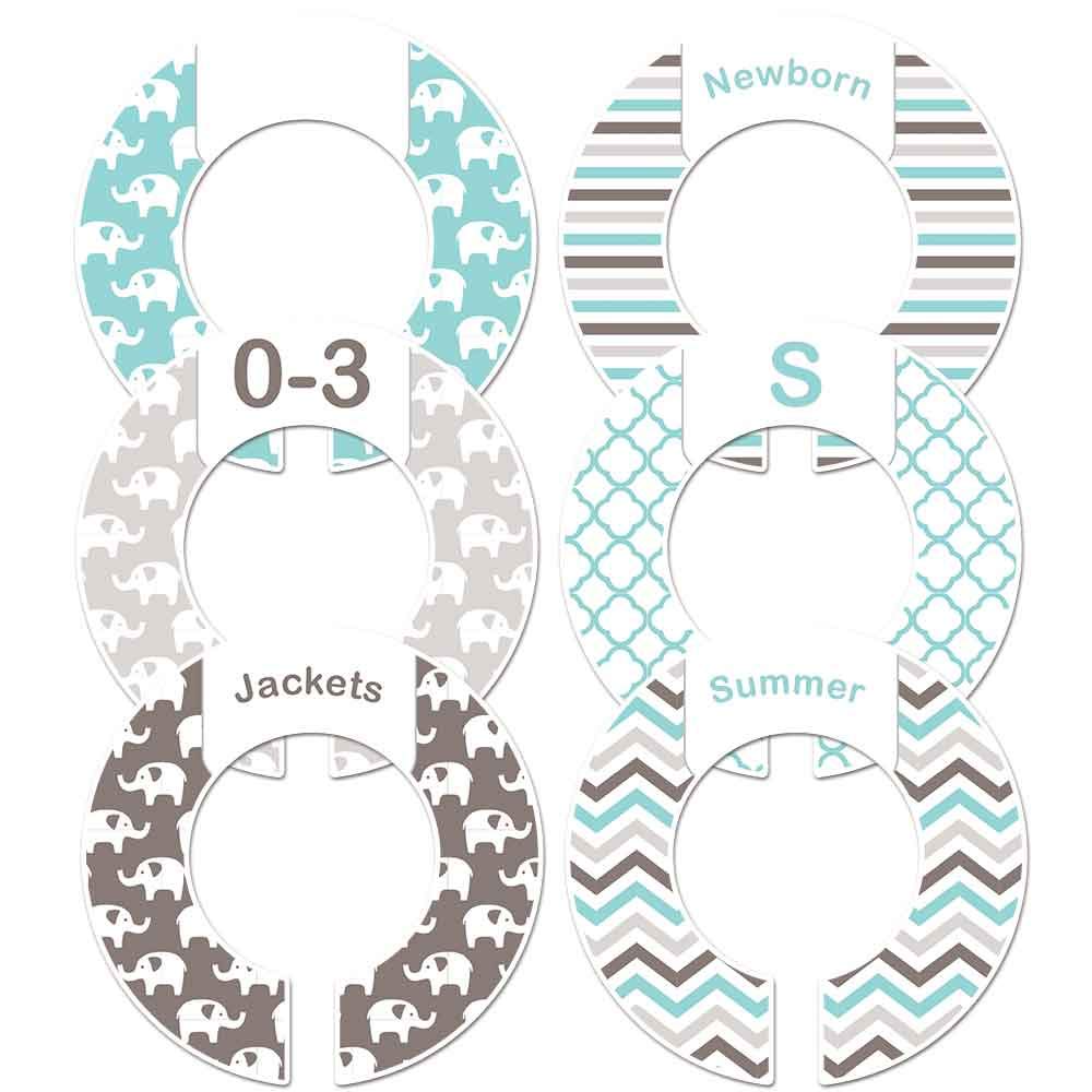 6 Baby Nursery Clothing Rack Closet Size Dividers or Child Blue Elephant (Fits 1.5" Rod)