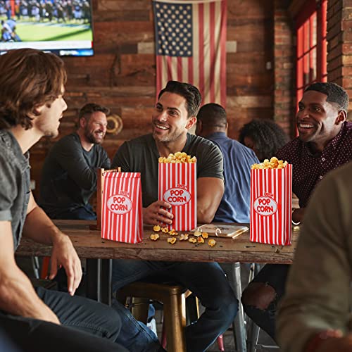 500 Pcs 2 oz Paper Popcorn Holders Red and White Striped Popcorn Bags Flat Bottom Popcorn Supplies for Carnival Baseball Party Movie Theater Concession Stands Snack Bar