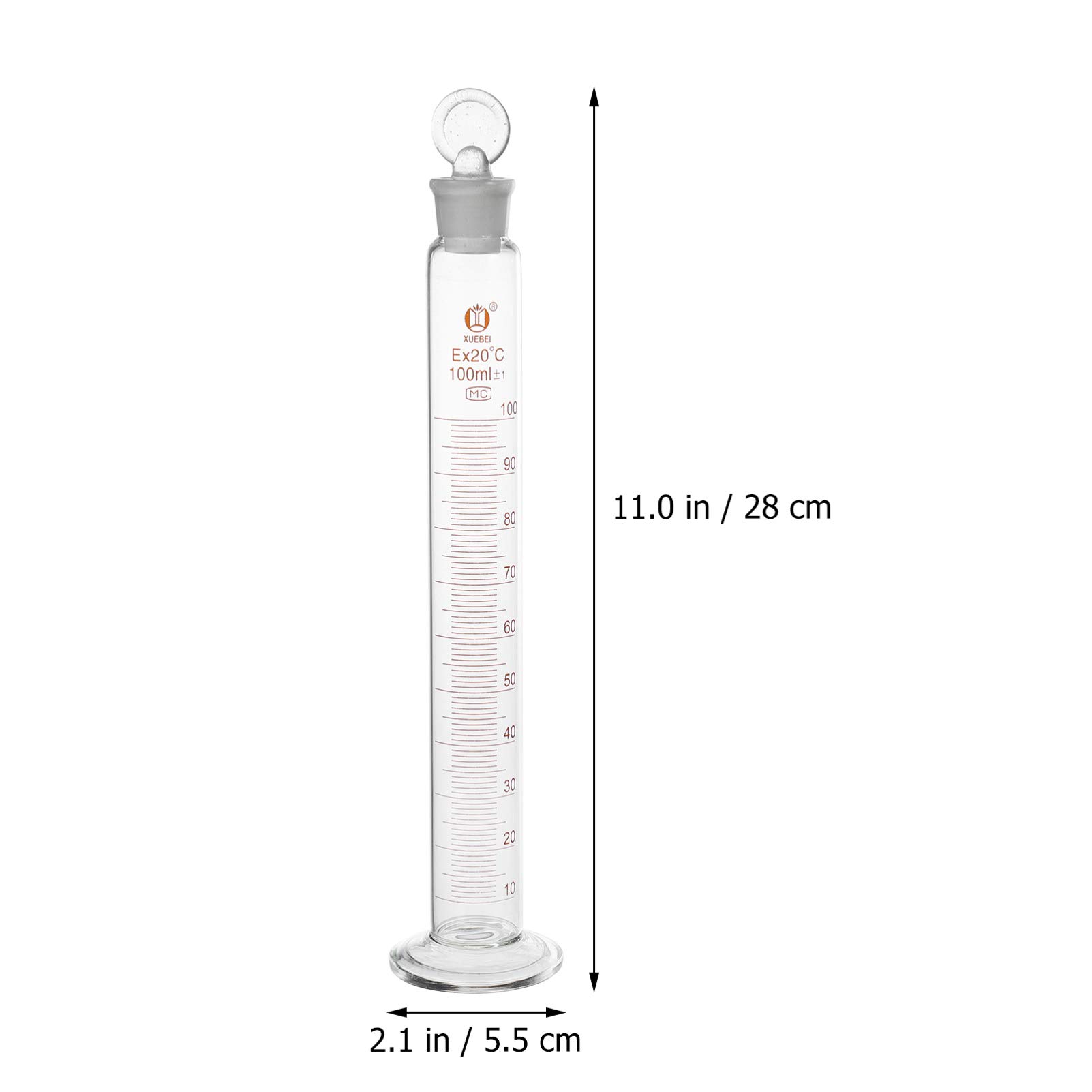 Baluue 5Pcs Glass Graduated Measuring Cylinder with Stopper Metric Scale Measuring Cup Conical Beaker Liquid Dispenser Experiment Tool for School Science 10/20/ 25/50/ 100ML