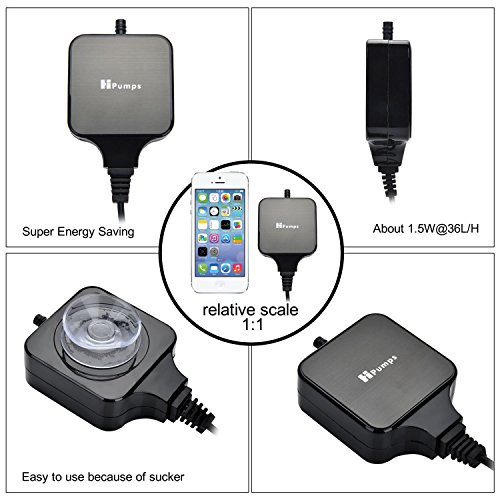 AsiaPPump Aquarium Air Pump Quietest Energy Saving 1-1.5W 24-40 Gallon (Black Square)