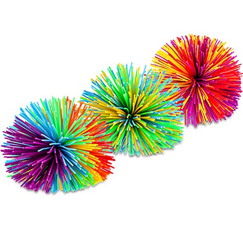5 Pieces Monkey Stringy Balls Sensory Fidget Stringy Balls Soft Rainbow Pom Bouncy Stress Balls with Storage Bag, Multicolor (2.75 Inch 5 Pieces)