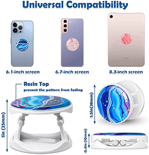 6 Packs Phone Grip Holder for Phones and Tablets, Flowing Marble Texture Multi-Function Collapsible Phone Finger Holder, Compatible with iPhone Samsung Galaxy All Smartphone - Pink Marble Blue Marble