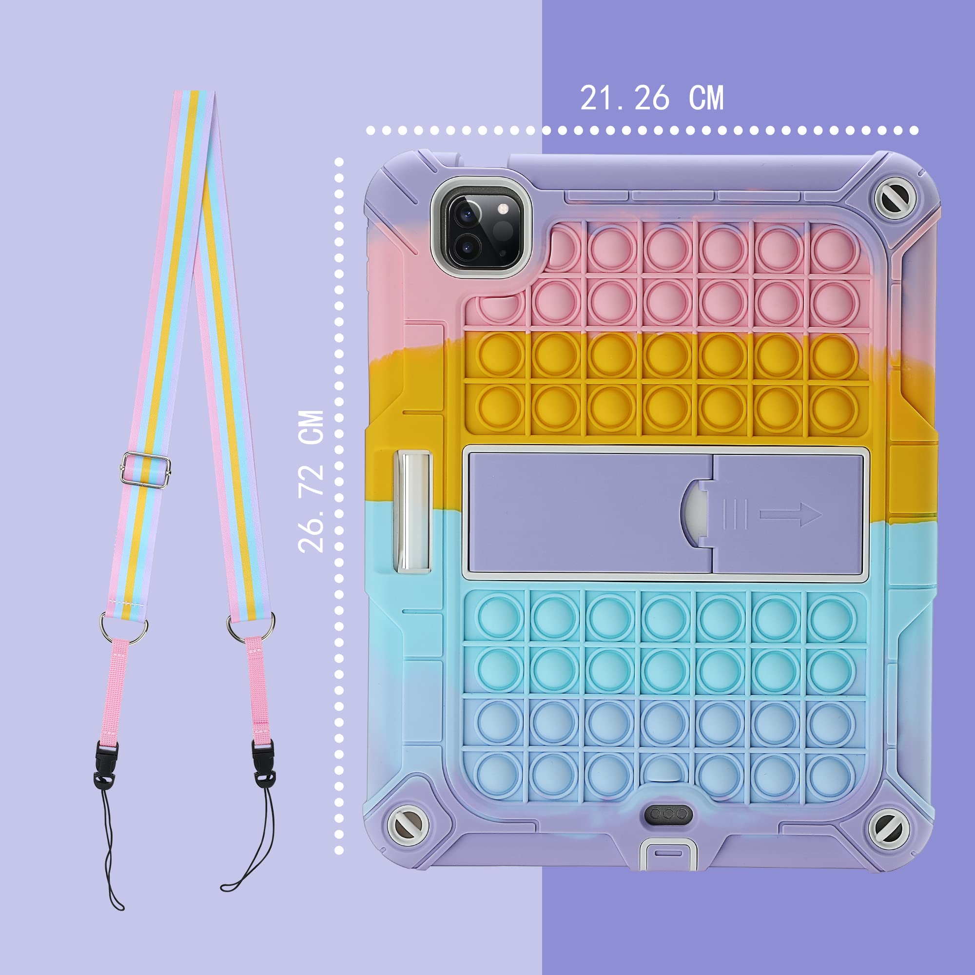 XZC for iPad Air 5th Generation Case 2022/ iPad Air Case 4th Generation 2020 10.9 Inch, iPad Pro 11 inch Case 2018 2020 2021 Shockproof Cover with Pencil Holder Kickstand Shoulder Strap (Rainbow 2)