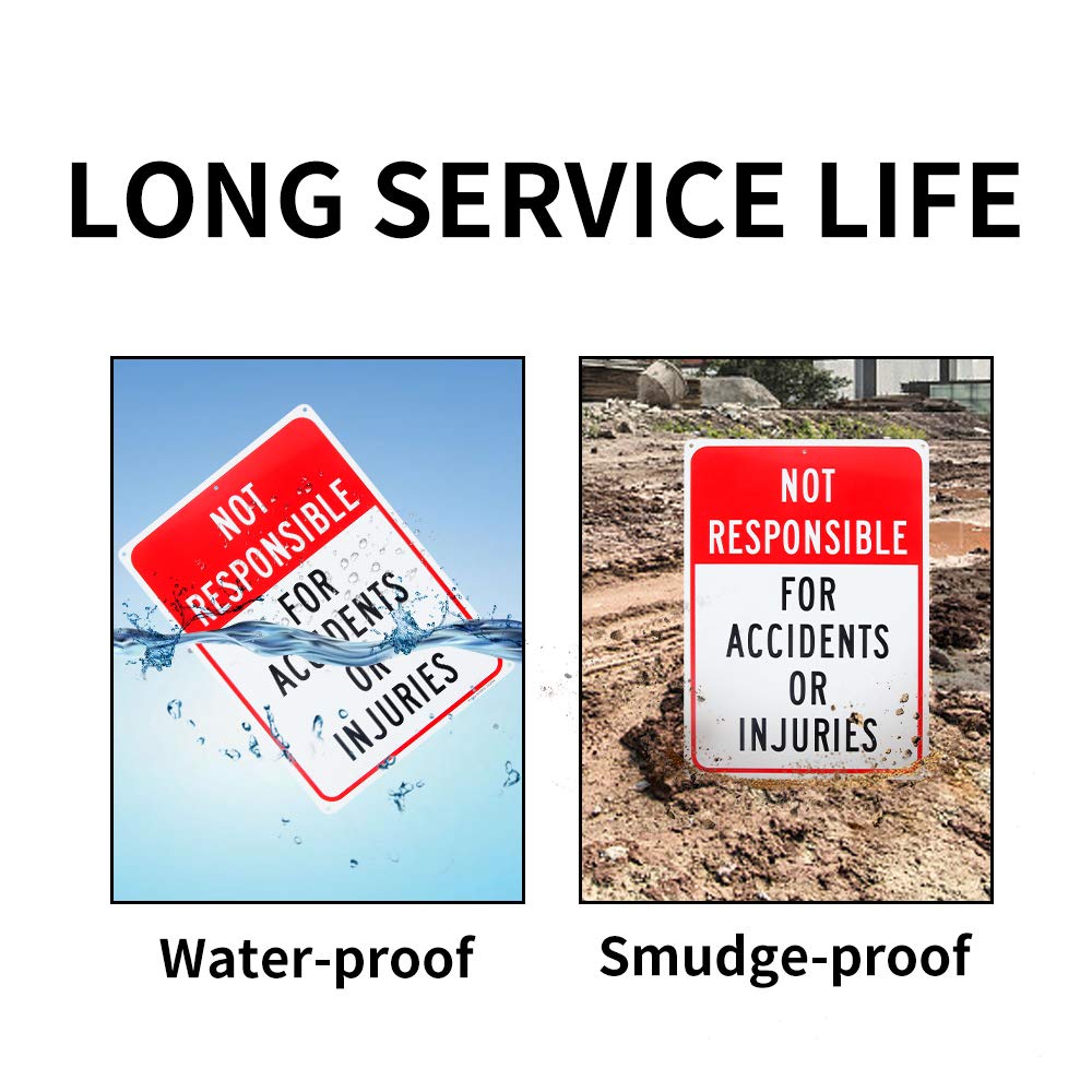 2-Pack Not Responsible for Accidents or Injuries Sign,Enter at Your Own Risk Sign - 12"x 8" - .040 Aluminum Reflective Sign Rust Free Aluminum-UV Protected and Weatherproof