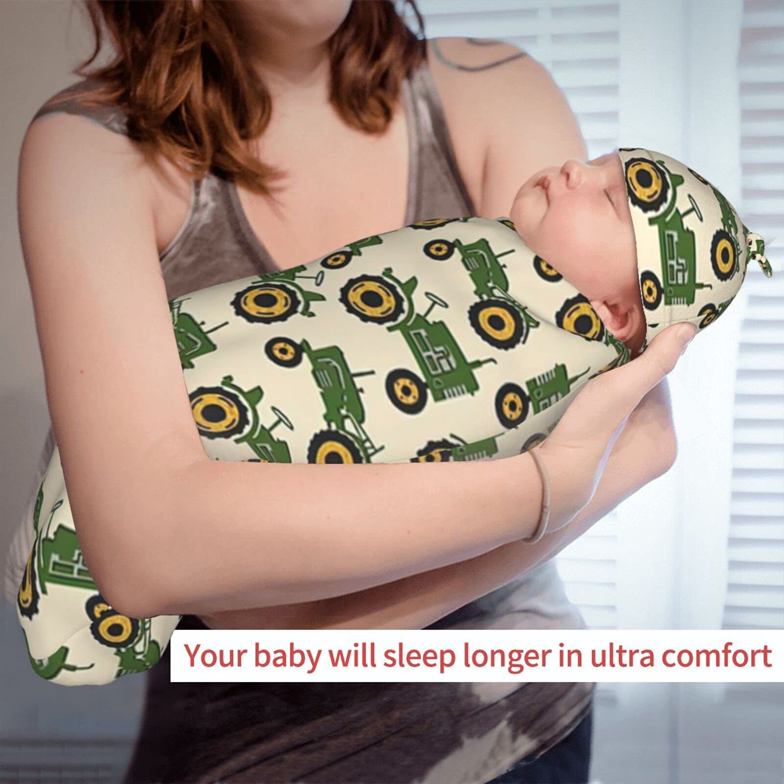 XIAOMAO Tractor Car Baby Swaddle Cocoon Sack,The Simple Swaddle with Beanie Set ,Soft Stretchy Comfortable Receiving Blanket for Infants & Newborns 0-6 Months, One Size