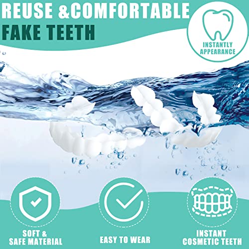 6 Set Fake Teeth Temporary Denture Teeth Veneer Snap in Teeth Confidence Smile Dentures Veneers Fake White Teeth with Mini Tweezers for Men and Women Bad Teeth Whitening Alternative