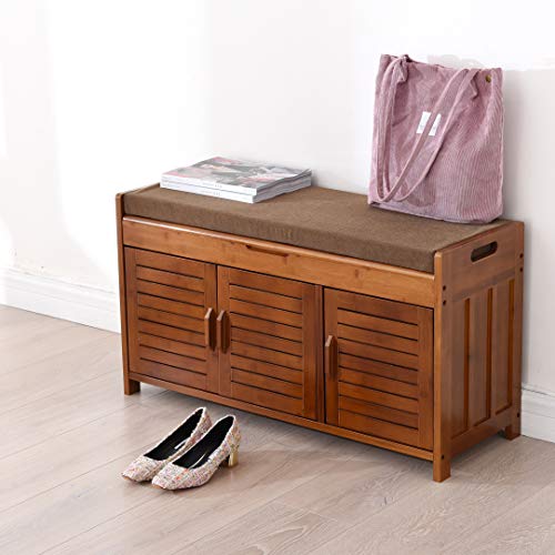 K KELBEL Wooden Shoe Storage Organizer & Cabinet & Rack Bench for Closet, Entryway, Window & Outdoor Bench, Boot Organizing Detachable Cushion with Hidden Storage Compartment, Large Size