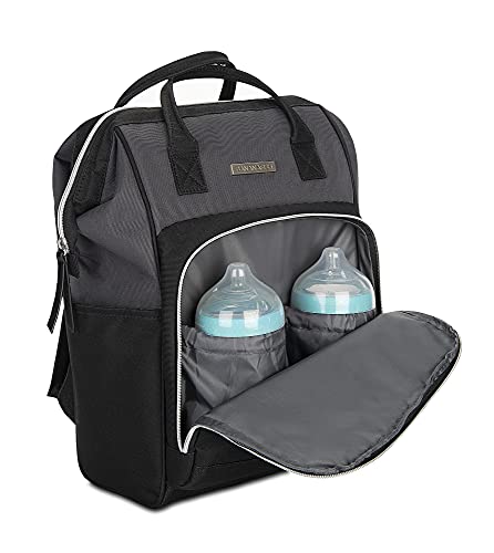 Bananafish Diaper Bag - Multi-Function Design Nappy Bag for Baby Care or Travel - Carry or Wear as Backpack - Large Capacity in Trendy, Stylish Design, Black/Grey, one Size