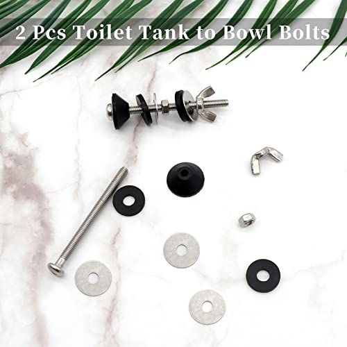 2PCS Universal Toilet Tank to Bowl Bolts, Heavy Duty Toilet Tank Replacement kit, Stainless Steel Rustproof Bolt Hardware Kits and Rubber Washers Gaskets for Toilet Tank Bolts (Silver)