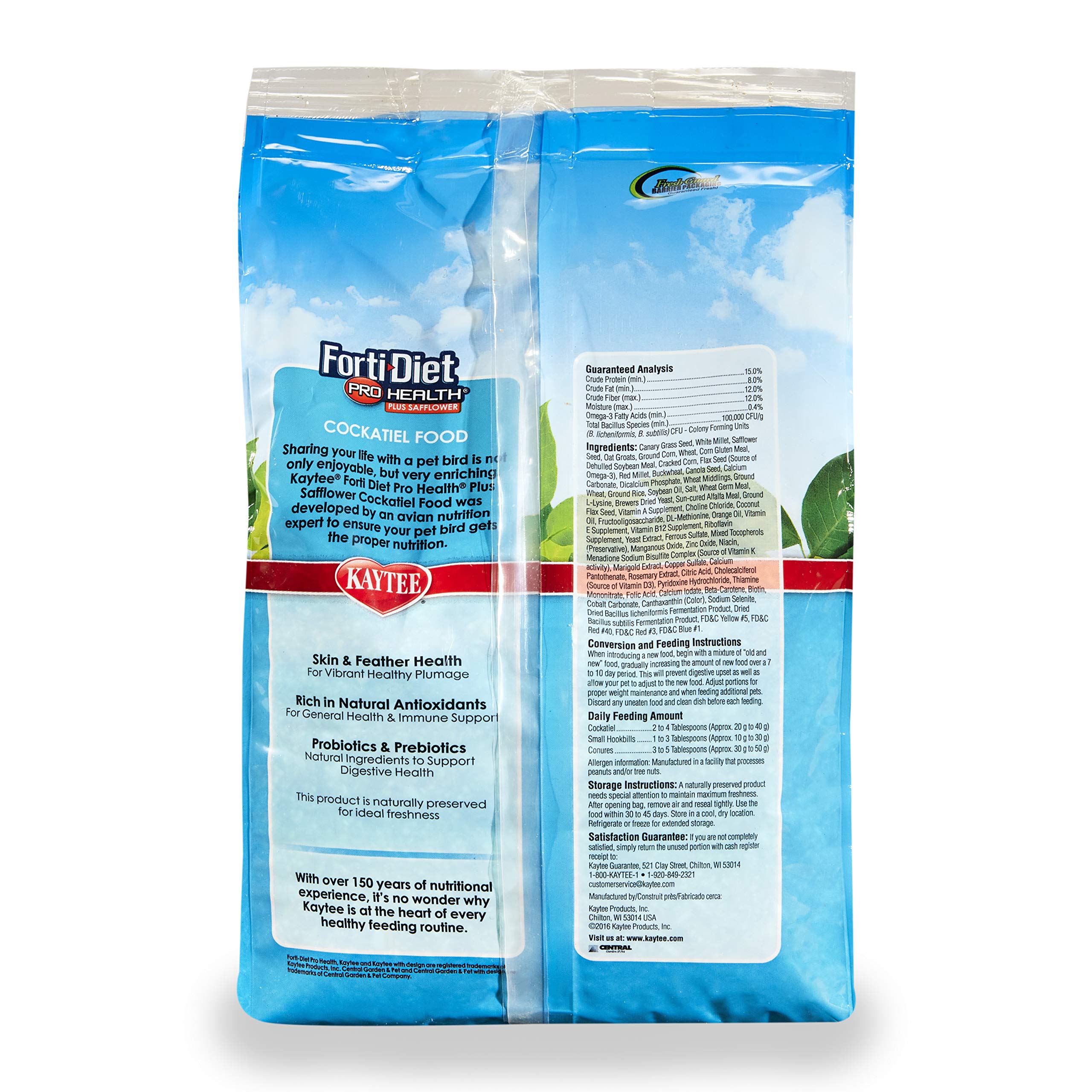 Kaytee Forti-Diet Pro Health Cockatiel Pet Bird Food with Safflower, 4 Pound