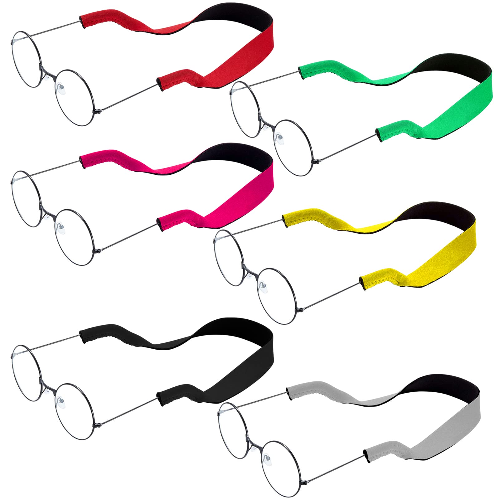 6 Pack Neoprene Glasses Straps Floating Sunglasses Eyeglass Strap Anti Slip Sports Safety Eyewear Retainer Holder for Adults Summer Water Sports Fishing Biking Hiking Rock Climbing Outdoor Adventures