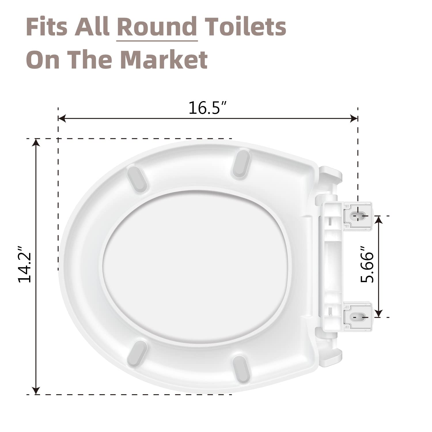 Round Toilet Seat, Slow Close Quick-Release Hinges, Heavy Duty Soft Close, Quiet-Close Lid And Seat For Standard Toilets, Easy To Install And Clean, Never Loosen, White(16.5β)