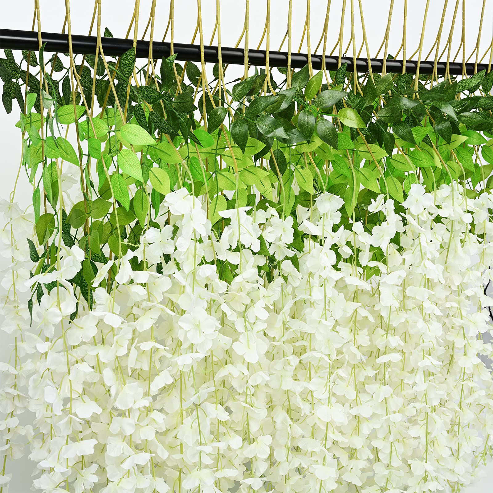 24 PCS Wisteria Artificial Flower 3.6 Feet Vine Ratta Hanging Garlands Silk Flowers String with 2 Pack Artificial Flowers Garland for Home Party Wedding Garden Outdoor Ceremony Greenery Wall White