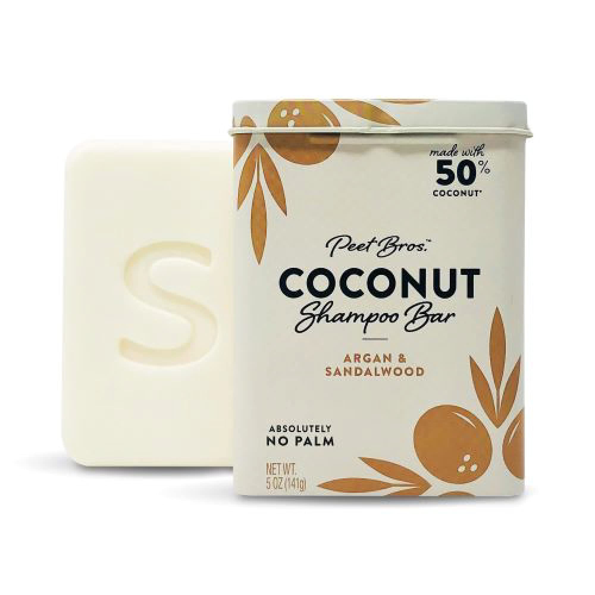 Peet Bros. Argan & Sandalwood Coconut Shampoo Bar - Vegan, Palm Oil-Free, Moisturizing, No Artificial Fragrances, Planet-Friendly, Made in USA - 5 oz