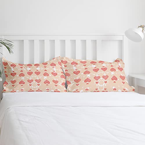 3 Pieces Bedding Set Twin Size, Red Love Heart Soft Durable Duvet Cover Set Comforter Cover Set with Zipper Closure All-Season Breathable Bedding Set Romantic White Geometric Red Striped Beige