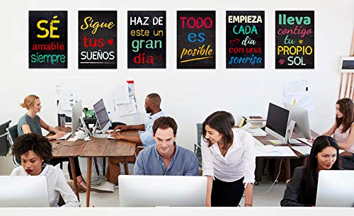 FaCraft Spanish Classroom Decorations,6pcs Spanish Motivational Posters,12"x 18" Inspirational Positive Quotes Wall Art Poster for Spanish Classroom School,Home,Office,Library Decor