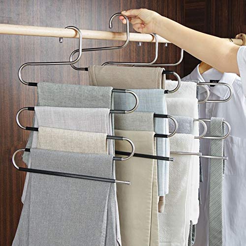 devesanter Pants Hangers Space Save Non-Slip 6 Pack S-Shape Trousers Hangers Stainless Steel Clothes Hangers Closet Storage Organizer for Pants Jeans Scarf Hanging Black
