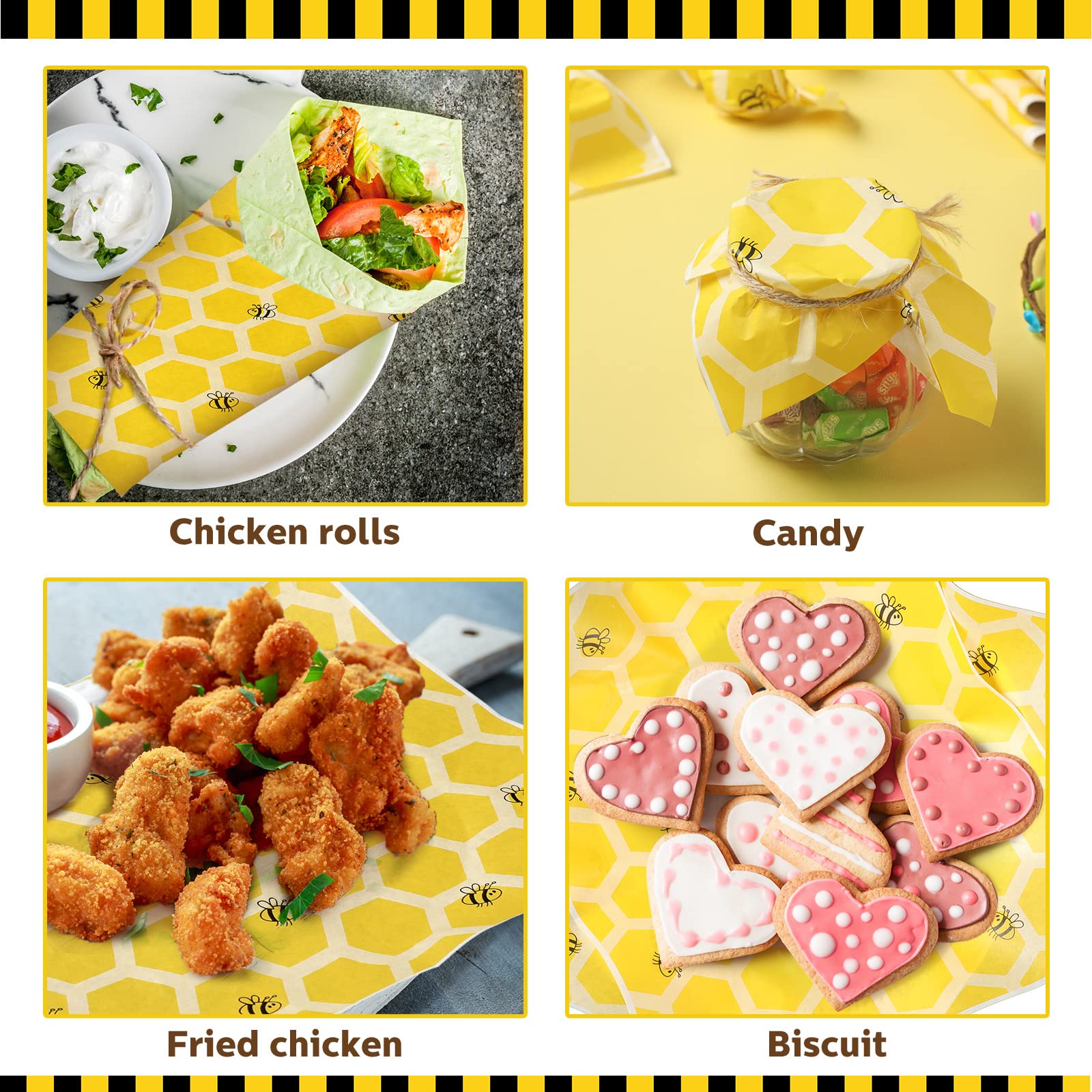 150 Pieces Wax Paper Sheets for Food Sandwich Wrap Paper Waterproof Wrapping Oilproof Picnic Food Basket Liners with Honeycomb Pattern for Home Kitchen Baking Food Basket