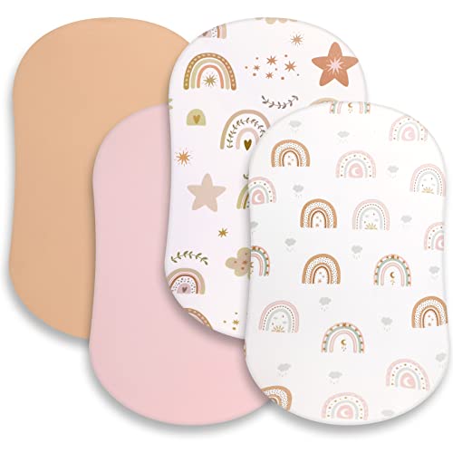4 Pcs Baby Bassinet Sheets Soft Fitted for Baby Boys Girls Soft Cotton Animals Bassinet Sheet Cover Safe Comfort for Standard Bassinet Pads Rectangular Mattress Cradle, Zebra, Giraffe