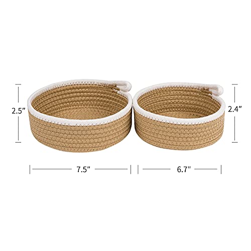 LLixinJu Small Basket Small Baskets for Organizing Small Rope Basket Small Woven Basket Set of 2 Key Basket Round Mini Storage Bins for Bathroom Desk Organizer Gifts, XS Brown