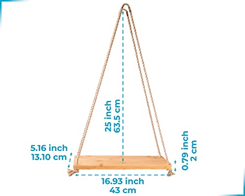 Comfify Modern Set of 2 Wooden Floating Shelves with String – Farmhouse Boho Wall Decor for Living Room Wall – Natural Wood Decorative Shelves with Rope – 17”x5.2” - Natural Color