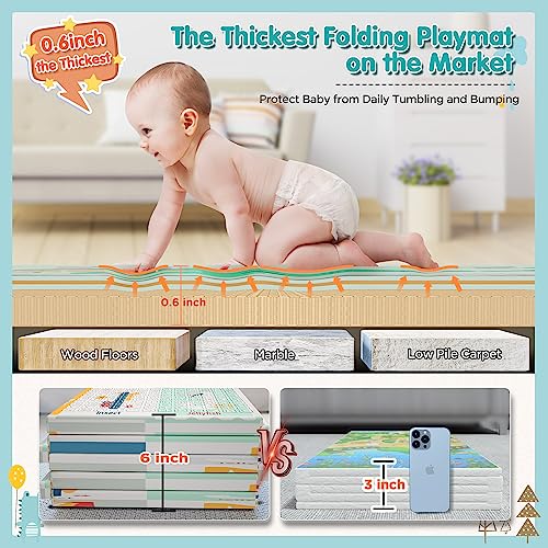 Gimars Baby Play Mat, Reversible and Foldable Baby Mat for Floor, 79 x 71 x 0.6" Extra Large Play Mat, Waterproof Foam Playmat for Babies, Infants, Toddlers, Play & Tummy Time