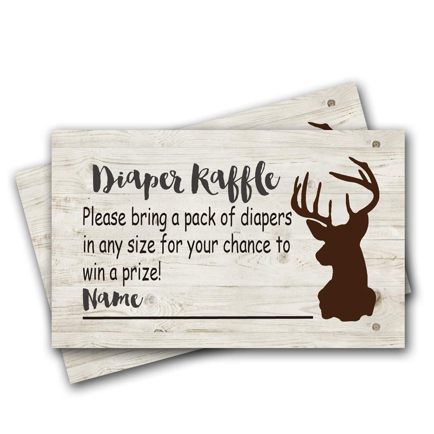 None Brand Diaper Raffle Tickets for Baby Shower (50 Count) 3.5" x 2" with Name Line, Deer Baby Shower Games Invitations Inserts Request Cards