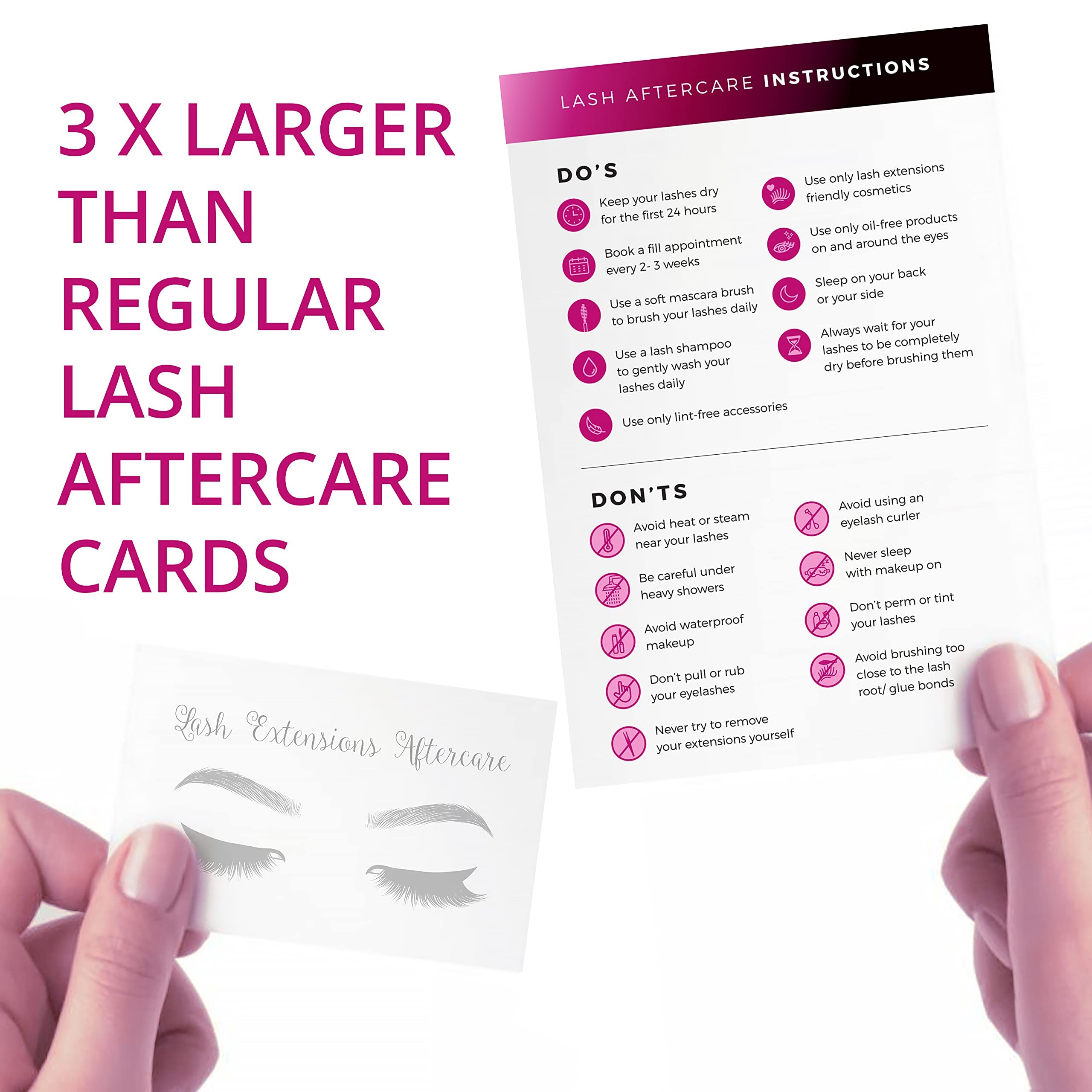 Lash Extension Aftercare Cards - Pack of 50 4x6 Double Sided Premium Eyelash Care Card Kit for Salons and Lash Technicians