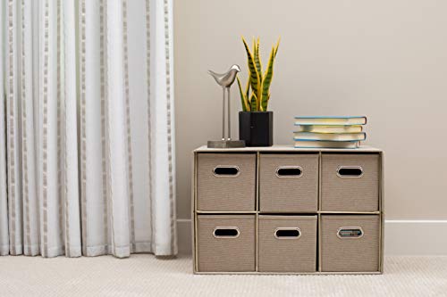 BIRDROCK HOME Cream Linen Cube Organizer Shelf with 6 Storage Bins – Strong Durable Foldable Shelf – Kid Toy Clothes Towels Cubby – Collapsible Bedroom Fabric Shelves and Cubes