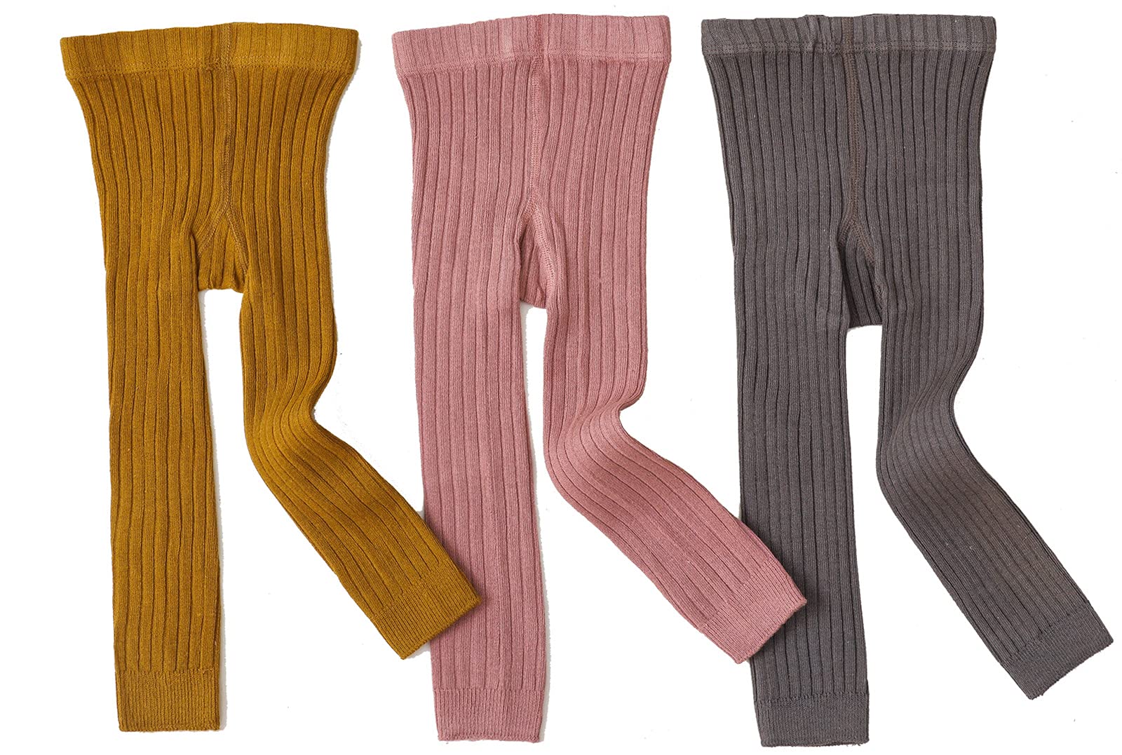 3 Pack Girls Toddler Baby Basic Ribbed Sweater and Leggings Footless Tights Kids Little Girls Dress Bottom Top Pants (Yellow Pink Gray, 1-3T)
