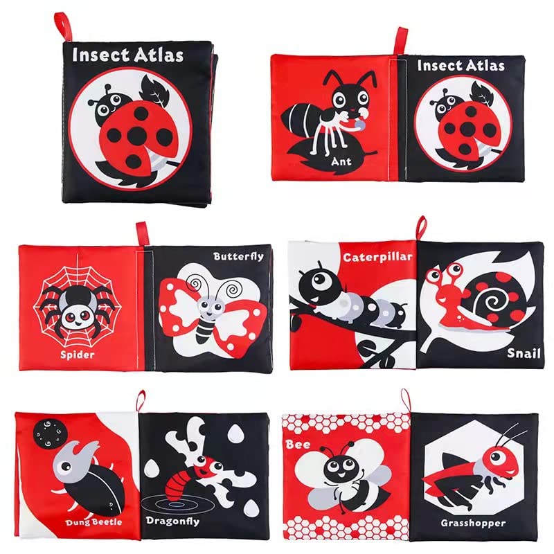 4 Baby Crinkle Books 0-6 12 Months, High Contrast Black and White Book, Touch and Feel Crinkle Cloth Book Soft Baby's First Fabric Book Activate Visual & Brain for Newborn, Toddler and Infant