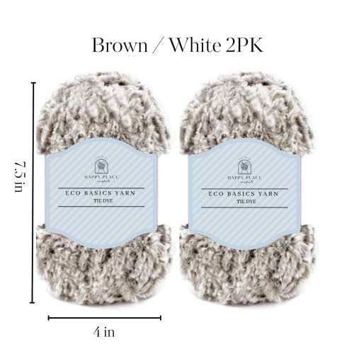 2PK Rabbit Faux Fur Yarn, Chunky Fluffy for Knit and Crochet, Perfect for Toys, 200g, 130m (Brown/White)