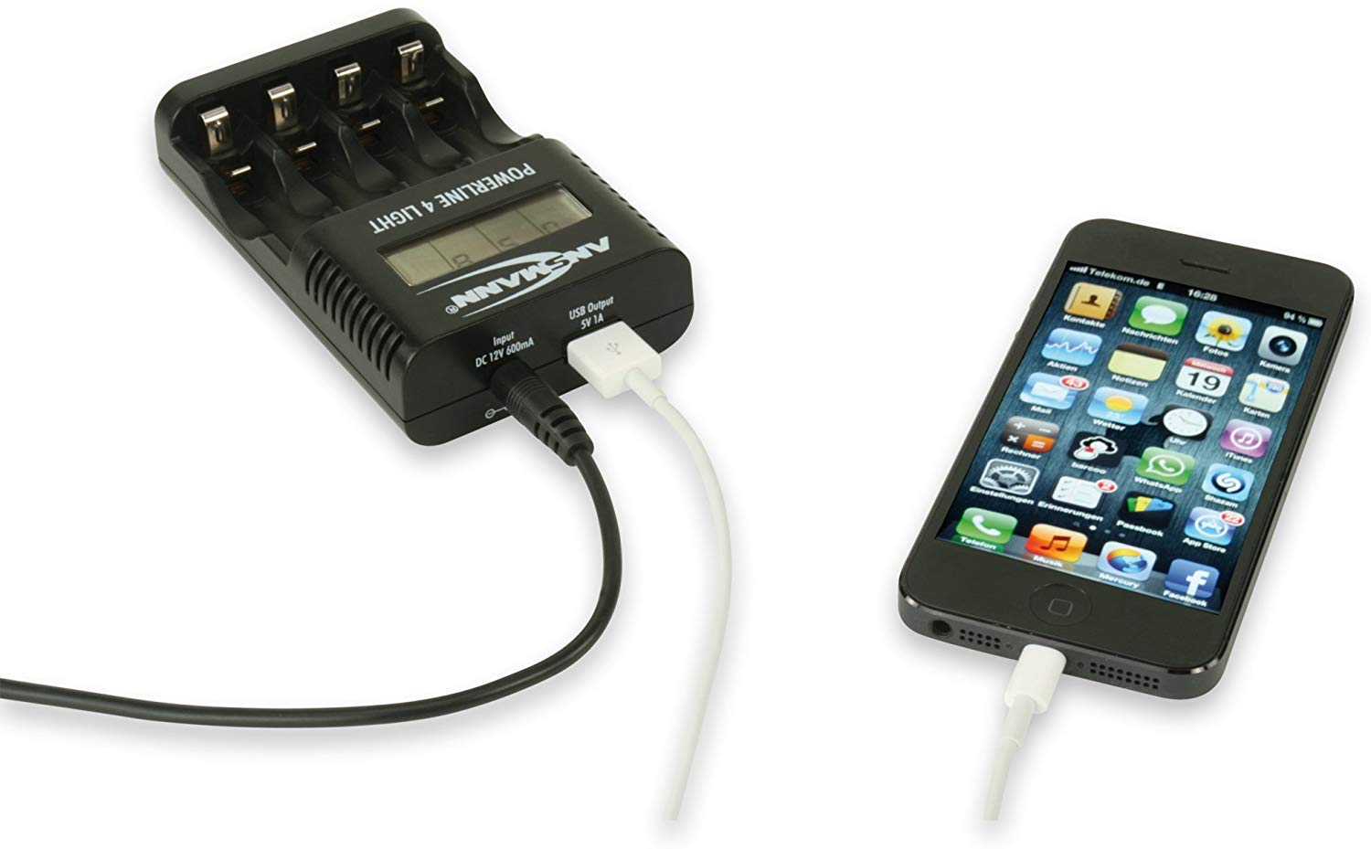 Ansmann 1001-0011-US-590-10 Powerline 4 Light AA/AAA Smart Battery Charger + USB-Port LCD-Display + 4X Fujitsu AA Batteries