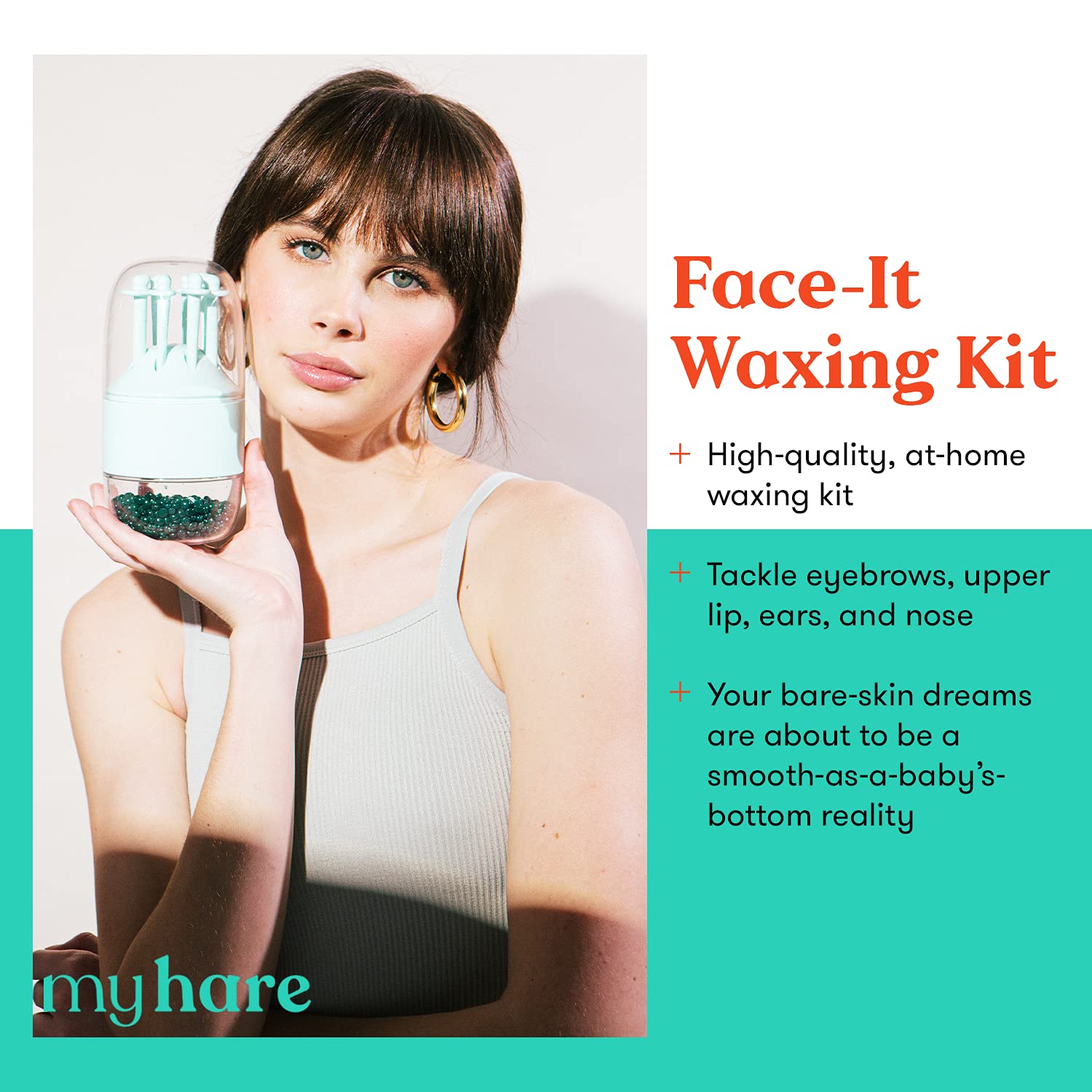 myHare Face It Waxing Kit At Home Wax Warmer Kit for Women, Eyebrows, Upper Lip, Ears & Nose, Professional-Grade Wax Beads and 8 Dynamic Applicators, Green