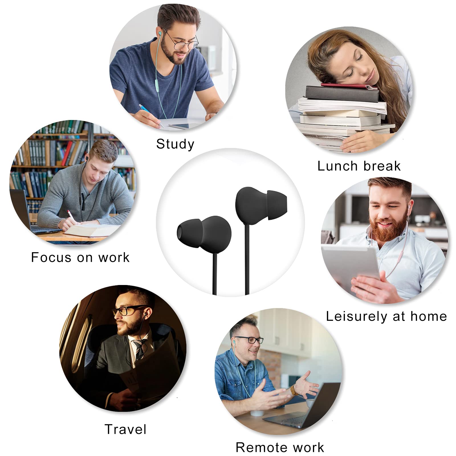 okcsc M16 Sleep Earbuds Noise Cancelling Wired Lightweight Ultra-Soft Silicone in-Ear Headphone Earplugs with Microphone & Volume Control Black
