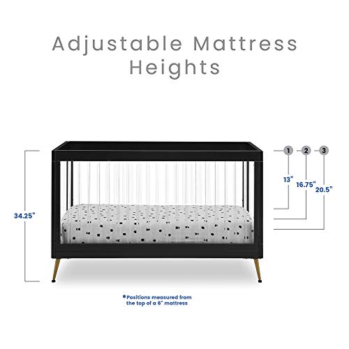 Delta Children Sloane 4-in-1 Acrylic Convertible Crib - Includes Conversion Rails, Black w/Melted Bronze