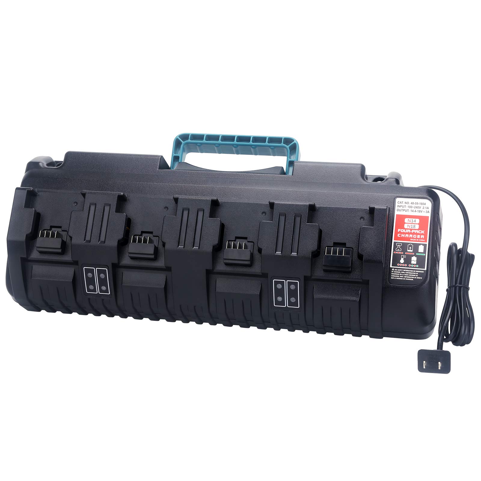 18V M18 4-Port Battery Charger 48-59-1804, Simultaneous Rapid Charger for Milwaukee 14V & 18V Fuel Gauge XC Lithium Ion Battery 48-11-1862 48-11-1850 48-11-1840 48-11-1815 48-11-1820 48-11-1828