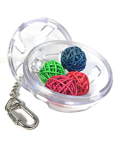 Birds LOVE 3" Hanging Clear Foraging Plastic Perforated Ball Unscrews, Put Bird Treats Inside, Comes w Vine Balls Inside, Bird Cage Medium to Large Bird Toy
