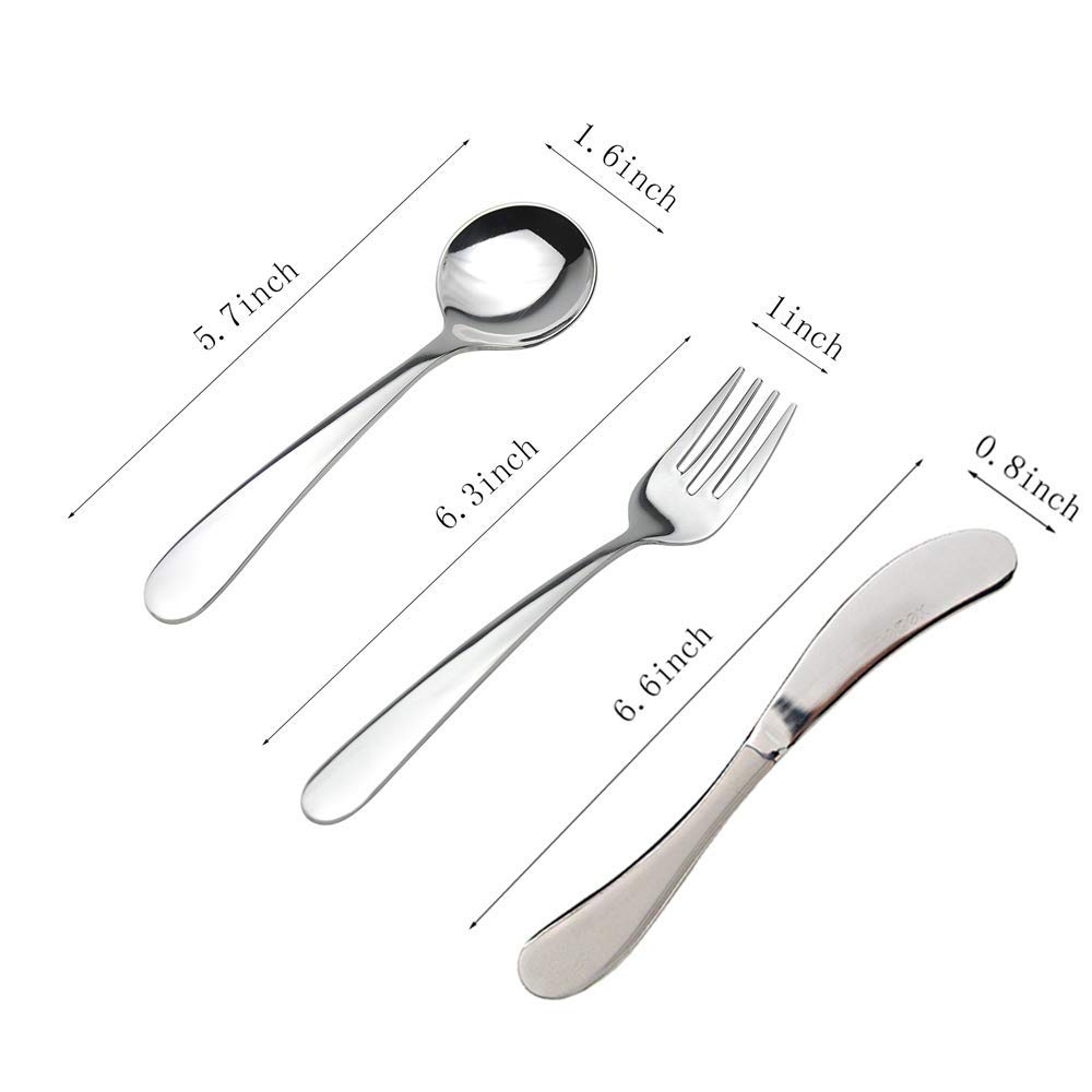 WEKTUNAA Stainless Steel Child Toddler Flatware Set, Kids Fork Knife Spoon, Mirror Polished, Steel Utensils for Toddler and Child
