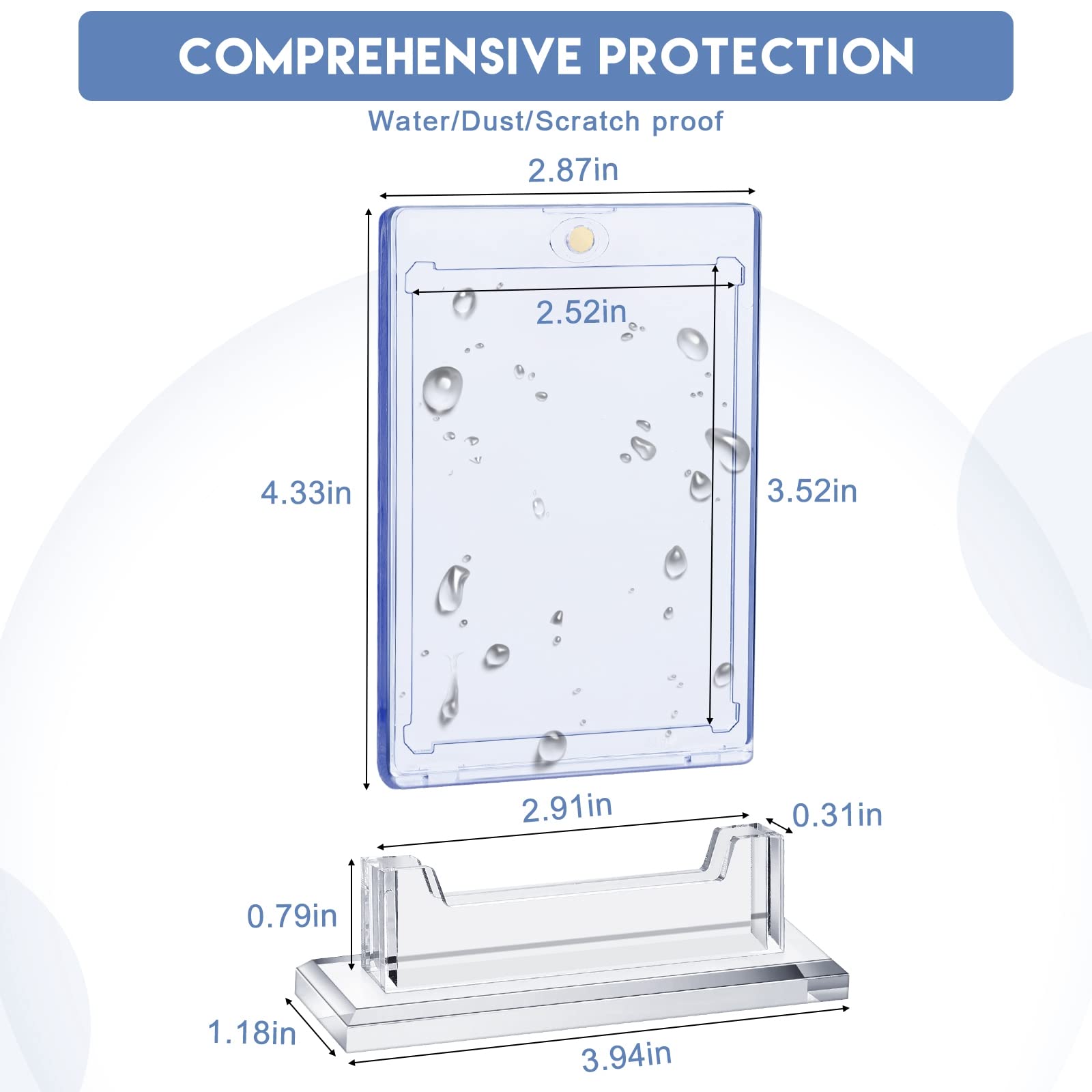3 Pack Magnetic Card Holders for Trading Cards Protector, 35 pt Baseball Card Protector, Acrylic Hard Cards Sleeves Case for Baseball Football Sports Game Card Storage and Display (Transparent Blue)